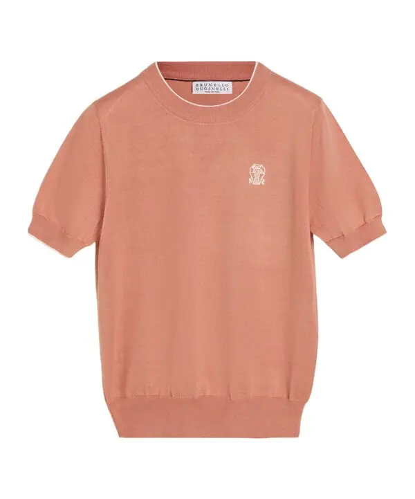 Brunello Cucinelli Lightweight Knit Cotton T-shirt With Logo Detail
