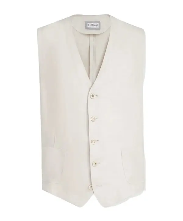 Brunello Cucinelli Linen Micro Chevron Waistcoat