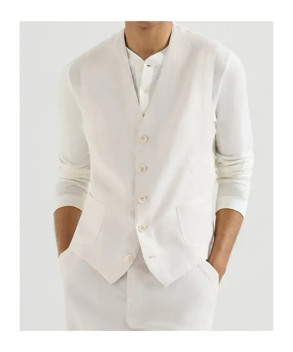 Brunello Cucinelli Linen Micro Chevron Waistcoat