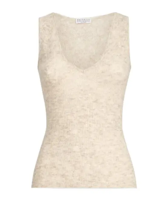 Brunello Cucinelli Silk, Alpaca, And Wool Flower-lace Knit V-neck Top