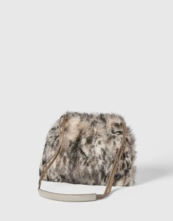 Brunello Cucinelli Pouch Bag In Lynx-effect Shearling With Monili