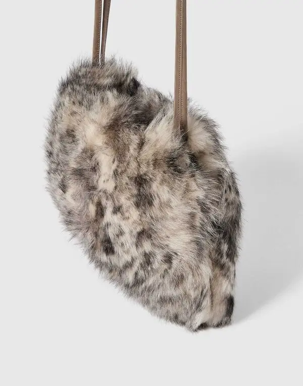 Brunello Cucinelli Pouch Bag In Lynx-effect Shearling With Monili