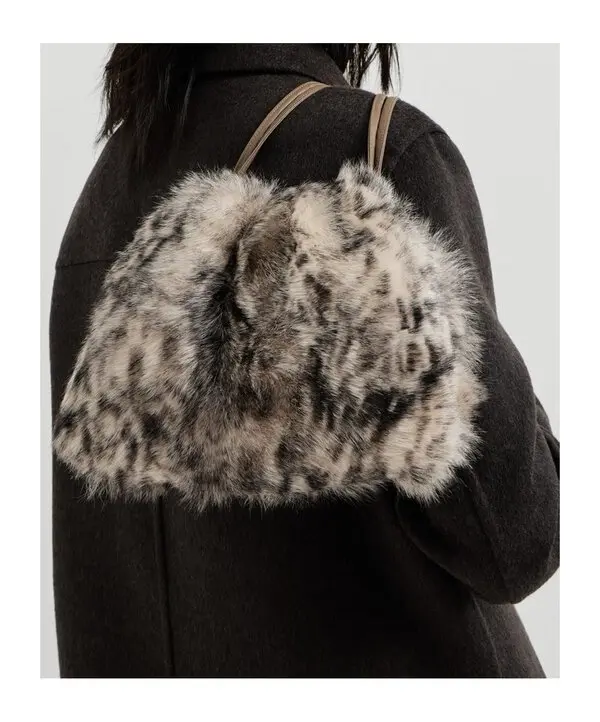 Brunello Cucinelli Pouch Bag In Lynx-effect Shearling With Monili
