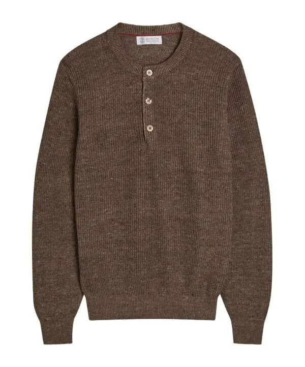 Brunello Cucinelli Ribbed Knit Linen-cotton Blend Knit Sweater