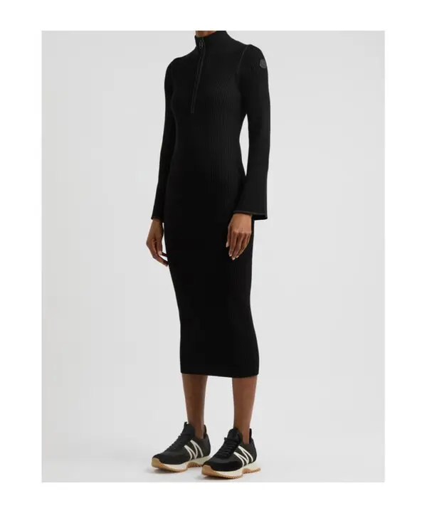 Moncler Logo Ribbed-knit Midi Dress