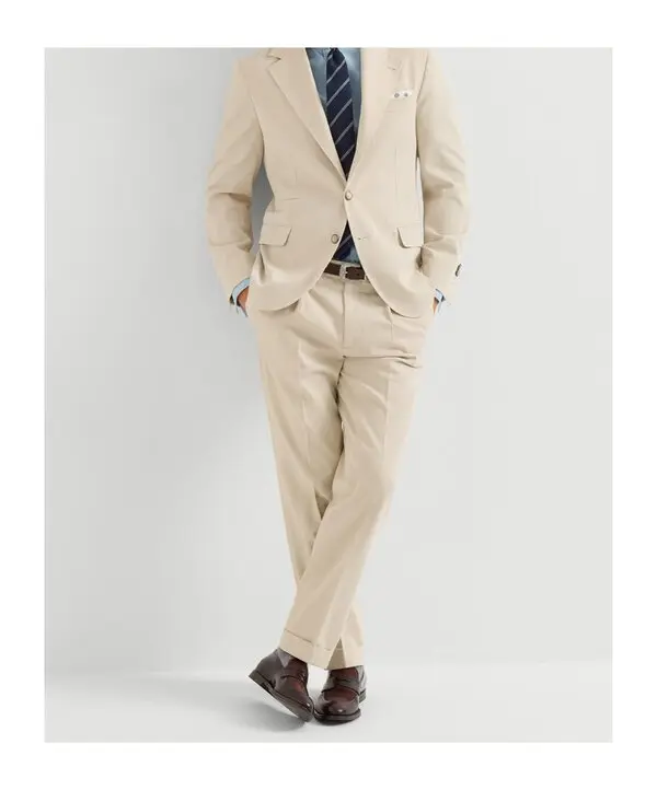 Brunello Cucinelli Cotton And Virgin Wool Gabardine Pleated Trousers - Ivory