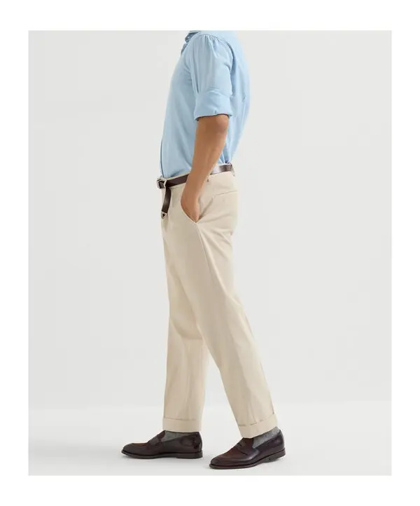 Brunello Cucinelli Cotton And Virgin Wool Gabardine Pleated Trousers - Ivory