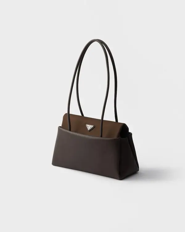 Prada Passage Medium Leather Bag With Re-nylon Flap - Brown