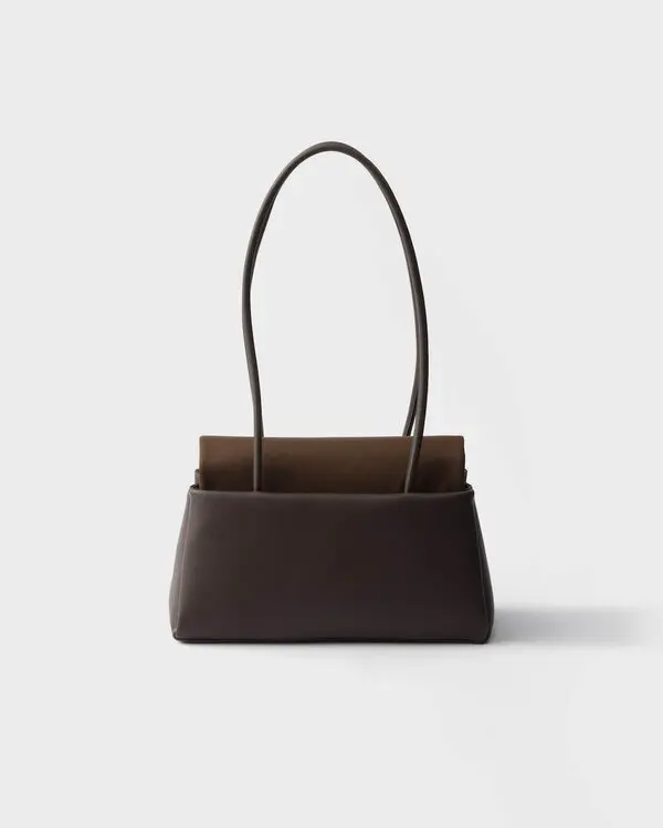 Prada Passage Medium Leather Bag With Re-nylon Flap - Brown