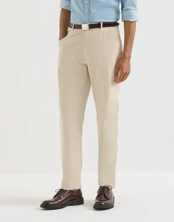 Brunello Cucinelli Garment-dyed Five-pocket Trousers In Cotton Narrow-wale Corduroy - Sand-colored