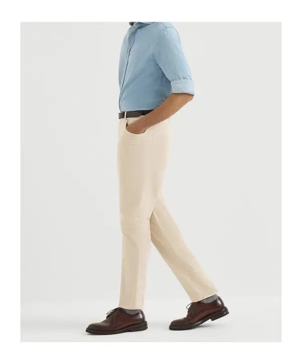 Brunello Cucinelli Garment-dyed Five-pocket Trousers In Cotton Narrow-wale Corduroy - Sand-colored