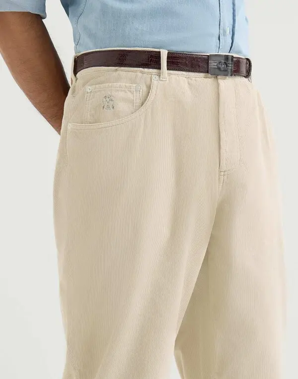 Brunello Cucinelli Garment-dyed Five-pocket Trousers In Cotton Narrow-wale Corduroy - Sand-colored