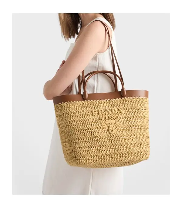 Prada Medium Crochet And Leather Tote Bag