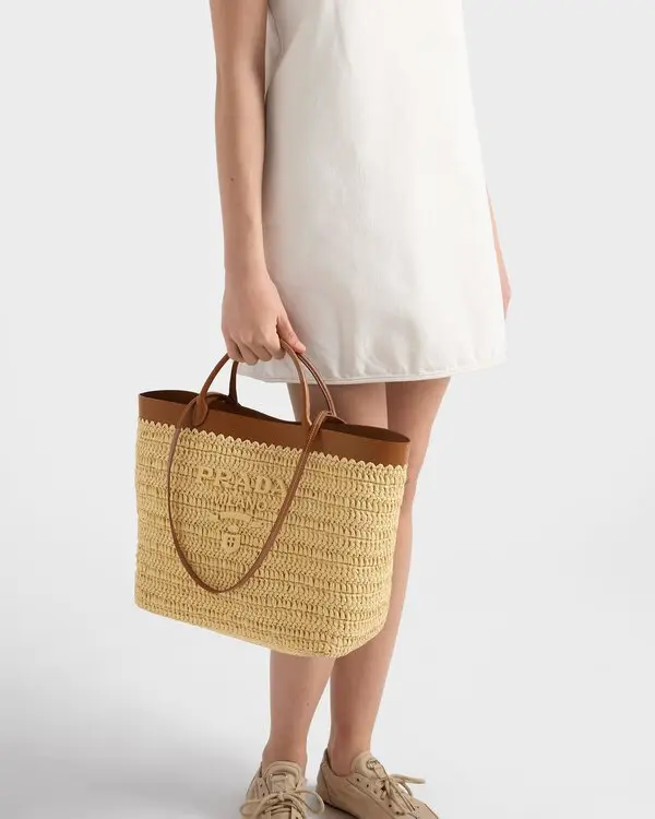 Prada Medium Crochet And Leather Tote Bag