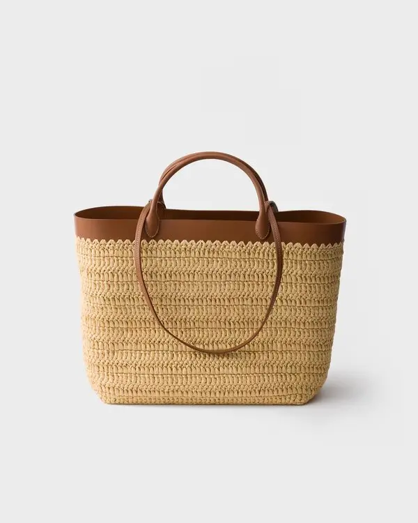 Prada Medium Crochet And Leather Tote Bag