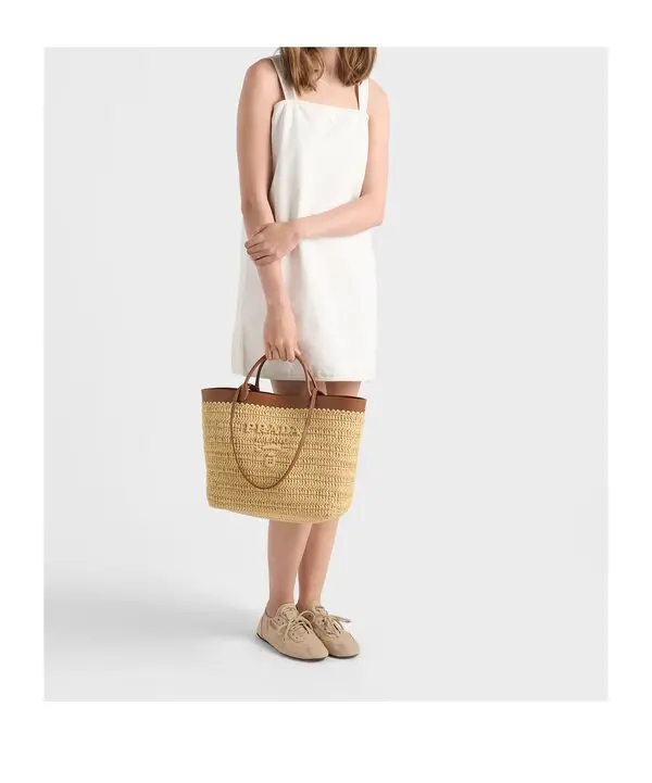 Prada Medium Crochet And Leather Tote Bag