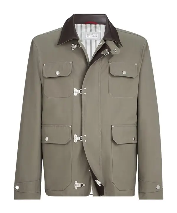 Brunello Cucinelli Water-resistant Techno Cotton Gabardine Jacket With Leather Inserts