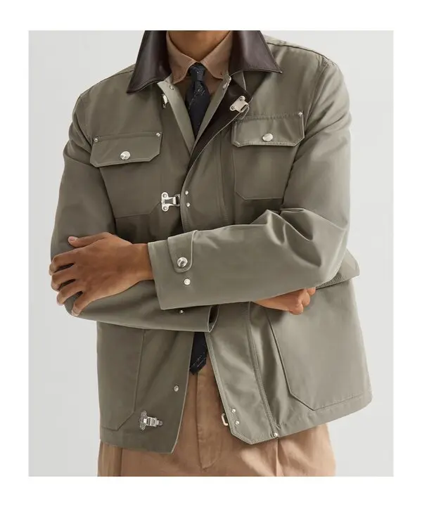 Brunello Cucinelli Water-resistant Techno Cotton Gabardine Jacket With Leather Inserts