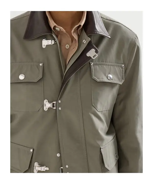 Brunello Cucinelli Water-resistant Techno Cotton Gabardine Jacket With Leather Inserts