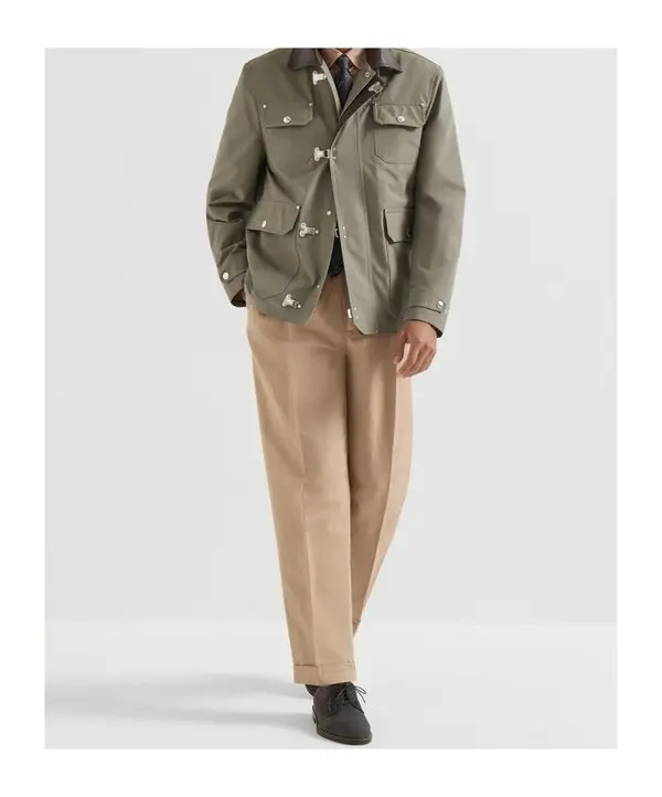 Brunello Cucinelli Water-resistant Techno Cotton Gabardine Jacket With Leather Inserts