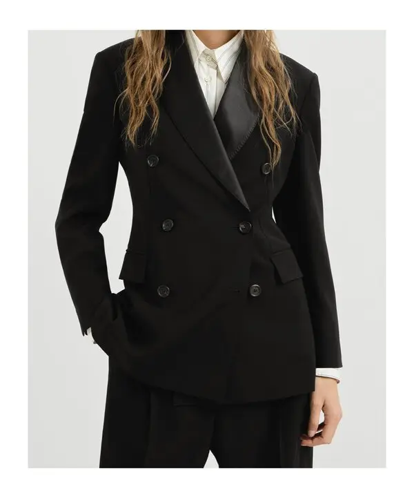 Brunello Cucinelli Viscose And Virgin Wool Tuxedo Jacket With Monili Embellishments