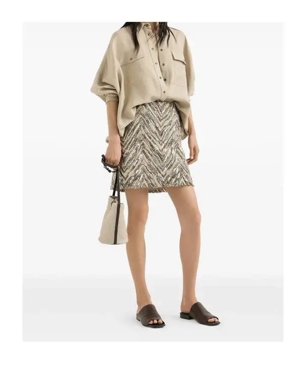Brunello Cucinelli Chevron Embellished Mini Skirt