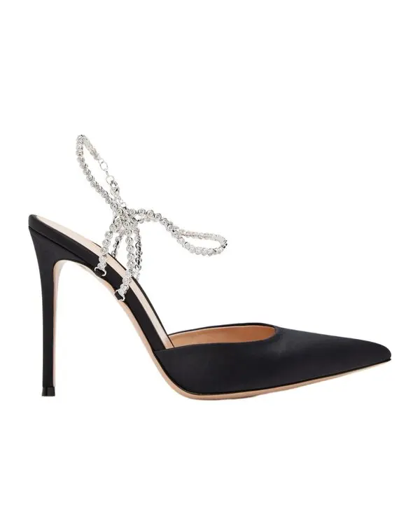 GIANVITO ROSSI Satin Slingback Pumps With Crystal Embellishment