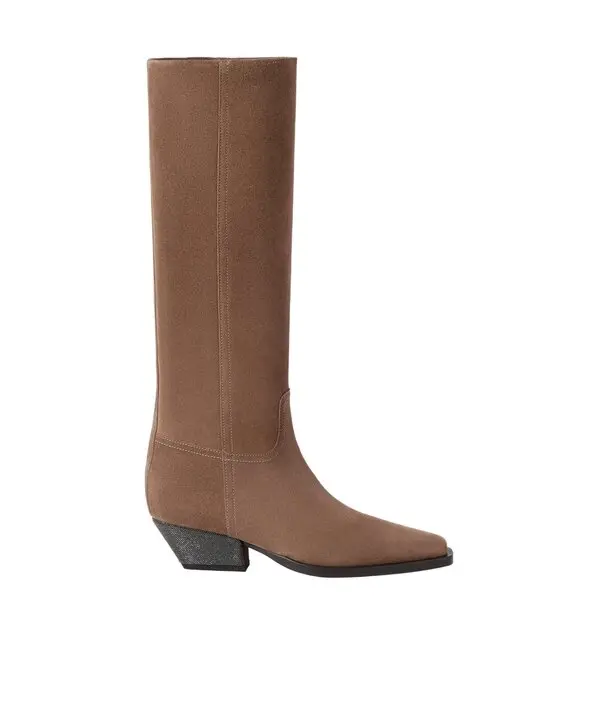 Brunello Cucinelli Suede Boots With Precious Heel
