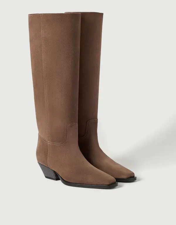 Brunello Cucinelli Suede Boots With Precious Heel
