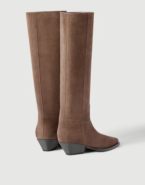 Brunello Cucinelli Suede Boots With Precious Heel