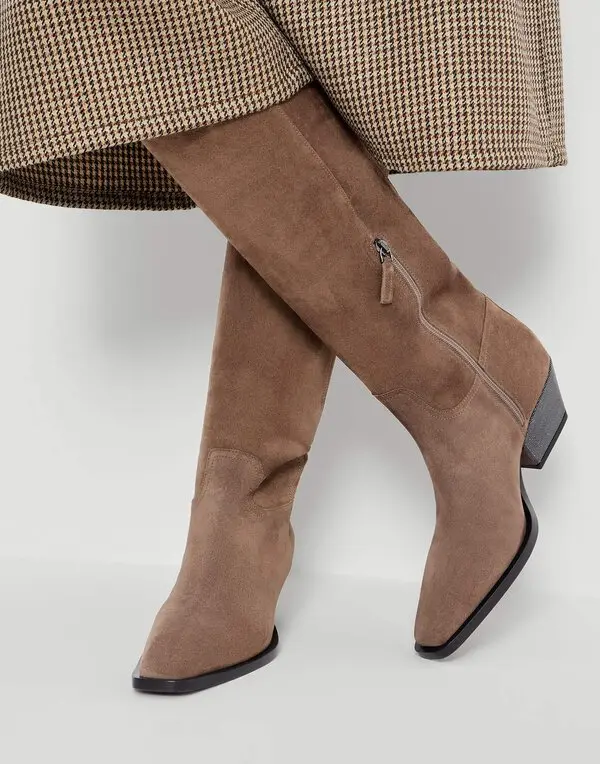 Brunello Cucinelli Suede Boots With Precious Heel