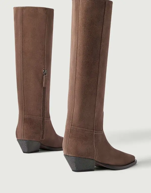 Brunello Cucinelli Suede Boots With Precious Heel