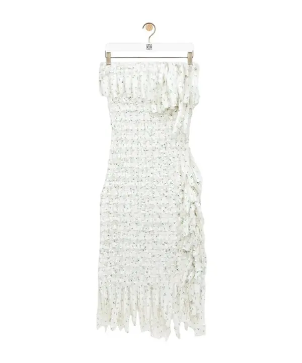 Loewe Silk Dress With Floral Stripes And Fringing