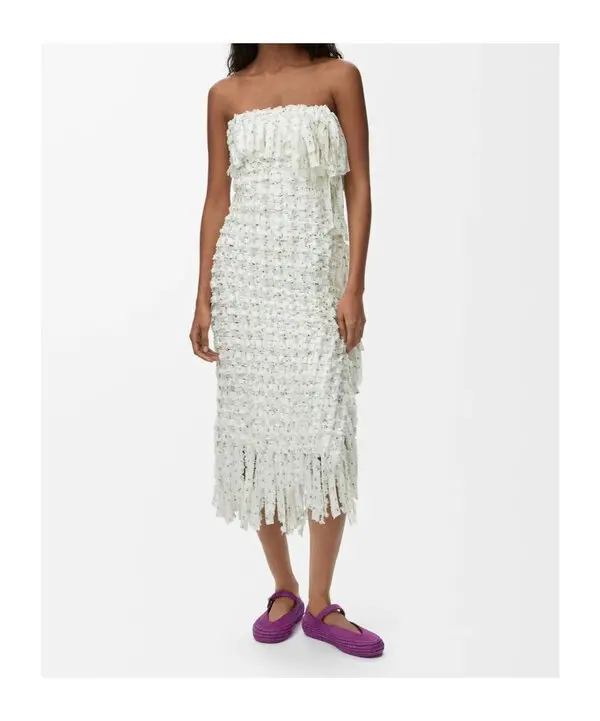 Loewe Silk Dress With Floral Stripes And Fringing