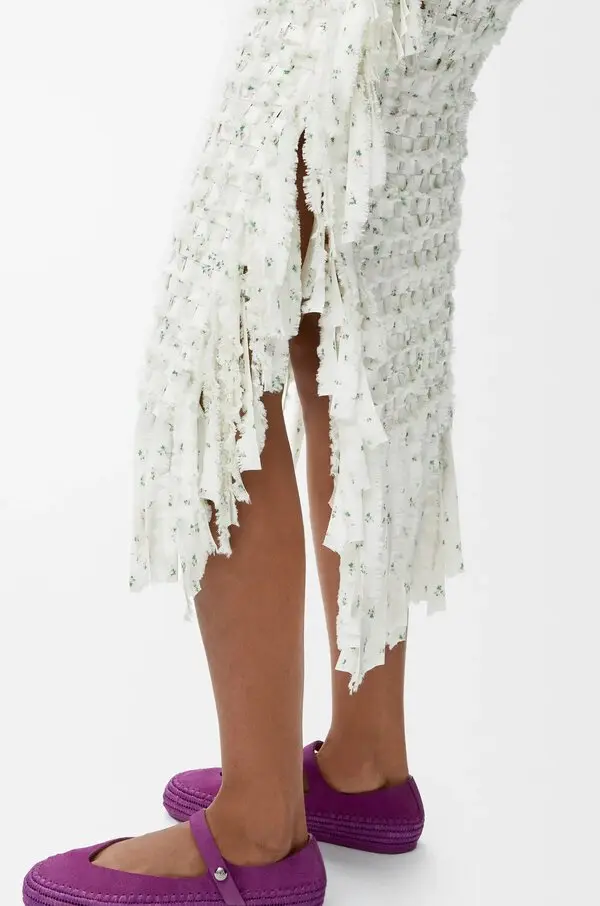 Loewe Silk Dress With Floral Stripes And Fringing
