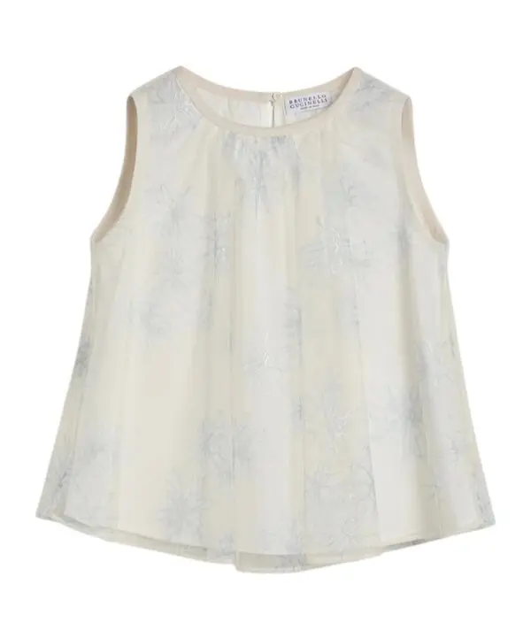 Brunello Cucinelli Sparkling Daisy Print Tulle Top