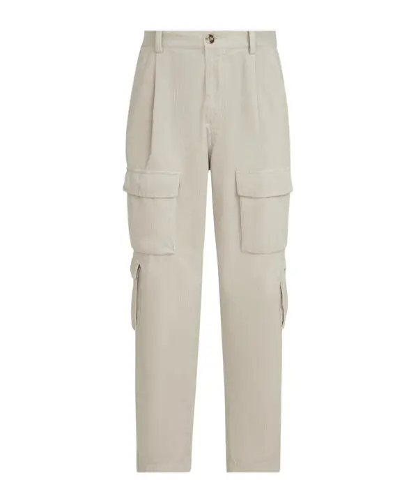 Brunello Cucinelli Pleated Corduroy Cargo Trousers - White