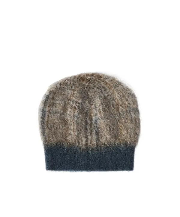 Brunello Cucinelli Mohair And Wool Double-knit Beanie Hat With Prince Of Wales Pattern - Dark Gray