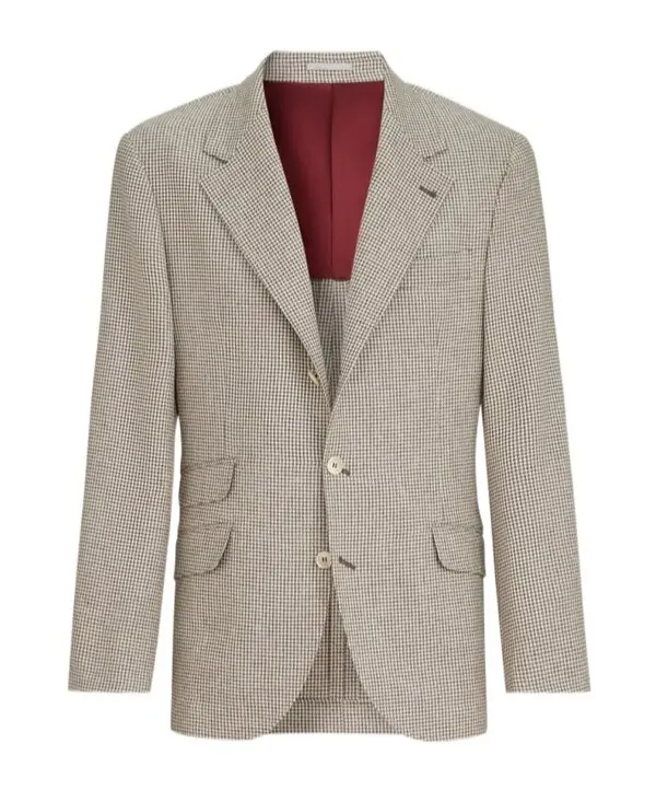 Brunello Cucinelli Wool, Alpaca And Silk Houndstooth Deconstructed Cavallo Blazer