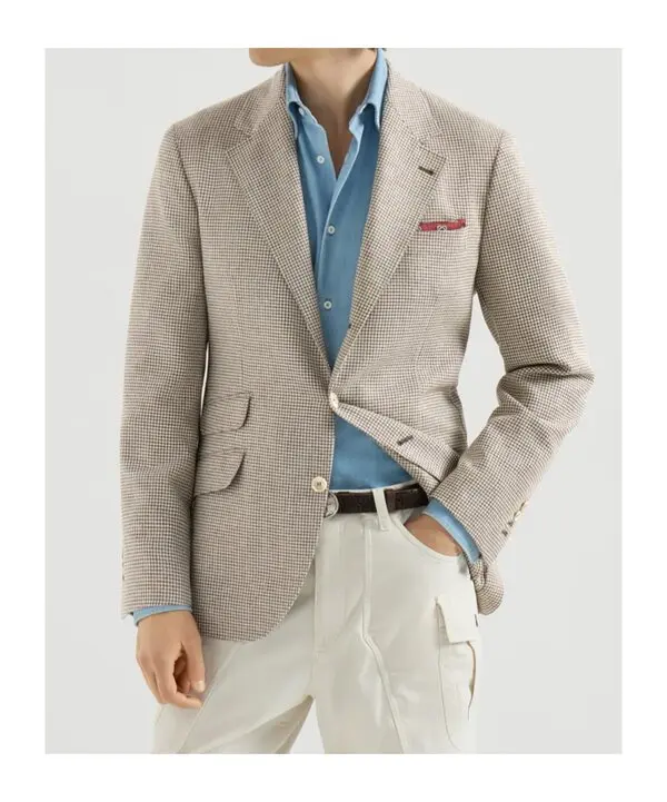 Brunello Cucinelli Wool, Alpaca And Silk Houndstooth Deconstructed Cavallo Blazer