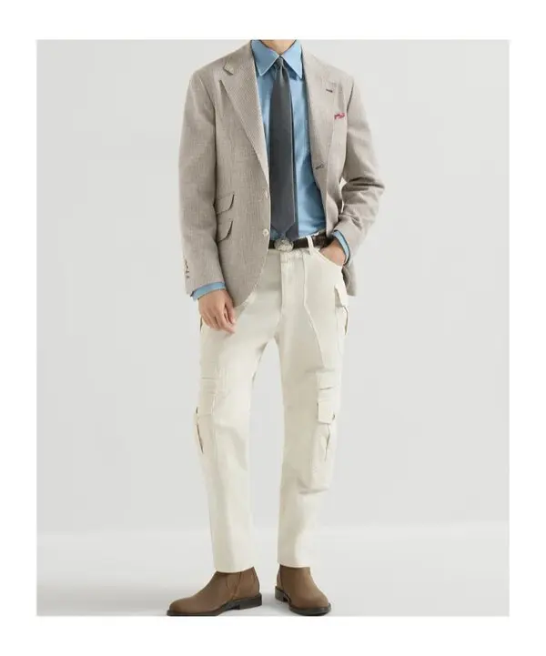 Brunello Cucinelli Wool, Alpaca And Silk Houndstooth Deconstructed Cavallo Blazer