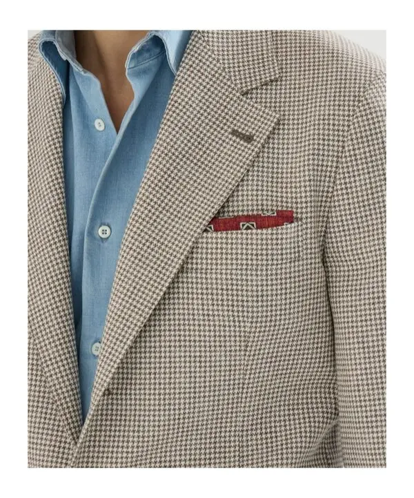 Brunello Cucinelli Wool, Alpaca And Silk Houndstooth Deconstructed Cavallo Blazer
