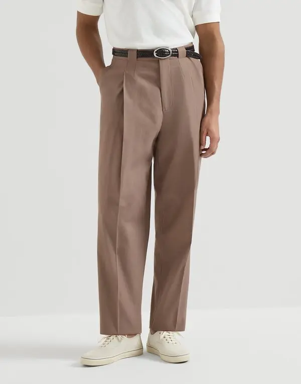 Brunello Cucinelli Cotton Crêpe Batavia Trousers With Pleat