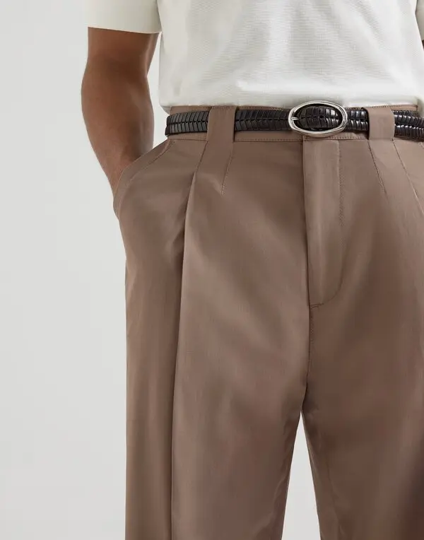 Brunello Cucinelli Cotton Crêpe Batavia Trousers With Pleat