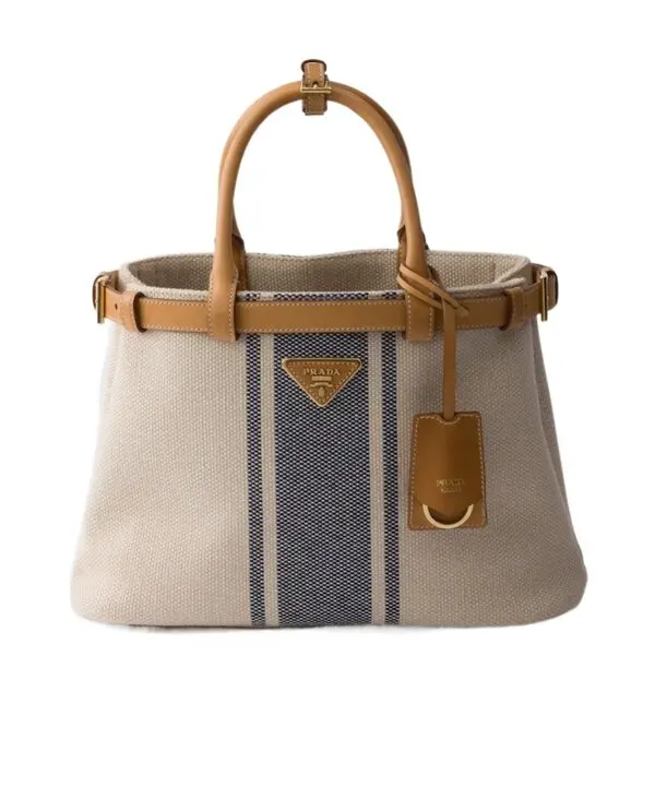 Prada Small Canvas And Leather Bag - Beige/baltic Blue
