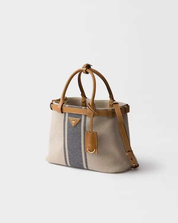 Prada Small Canvas And Leather Bag - Beige/baltic Blue