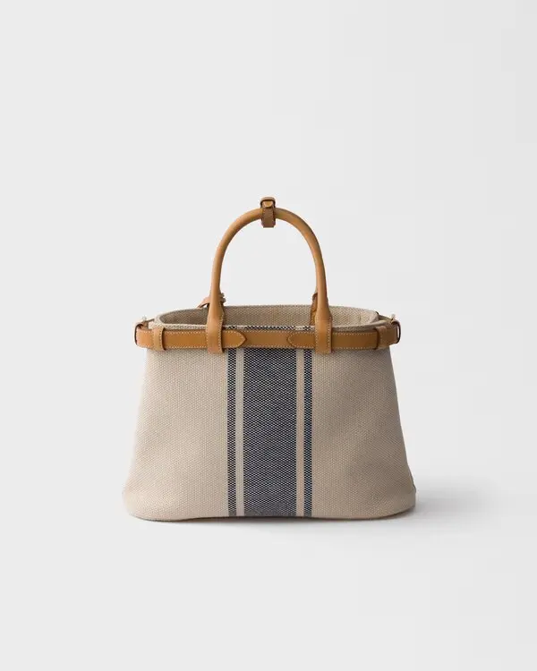 Prada Small Canvas And Leather Bag - Beige/baltic Blue