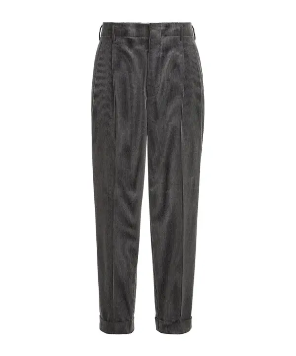 Brunello Cucinelli Frosted Cotton Corduroy Double Pleat Trousers - Grey