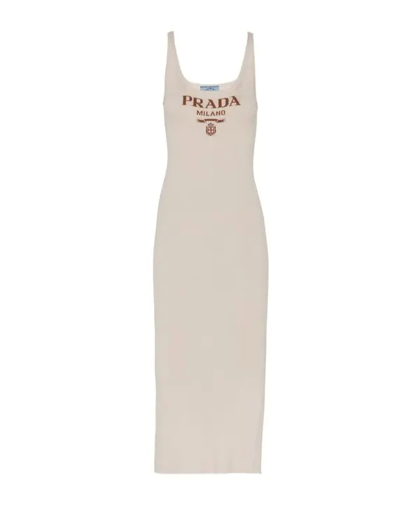 Prada Ribbed Monogram Logo Sleeveless Dress