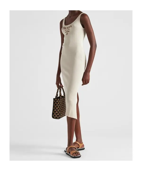 Prada Ribbed Monogram Logo Sleeveless Dress